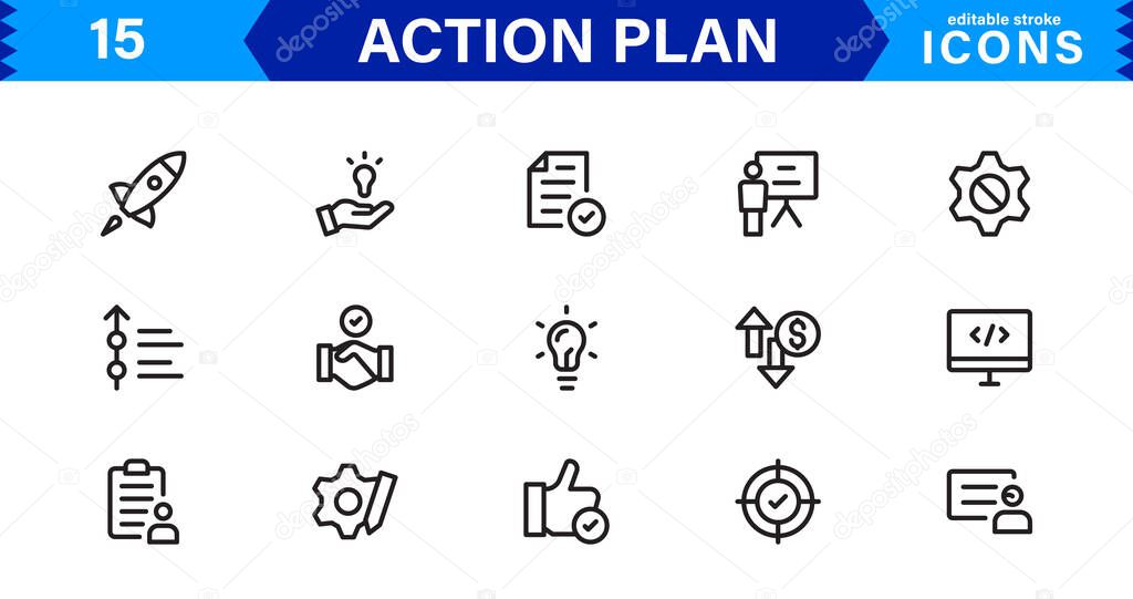 Set de iconos del plan de acción. Iconos de alta calidad para ...