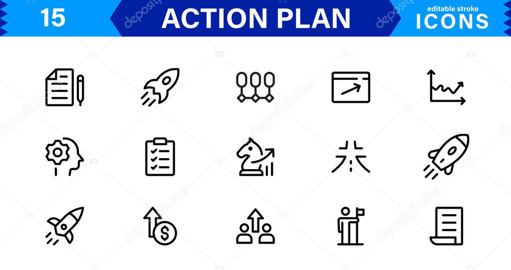 Set de iconos del plan de acción. Iconos de alta calidad para ...