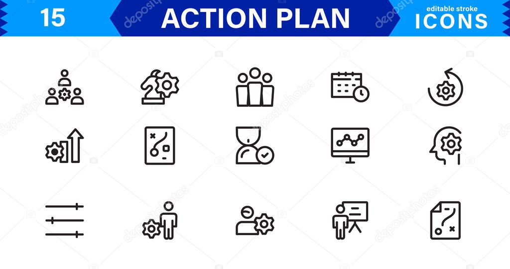 Set de iconos del plan de acción. Iconos de alta calidad para ...