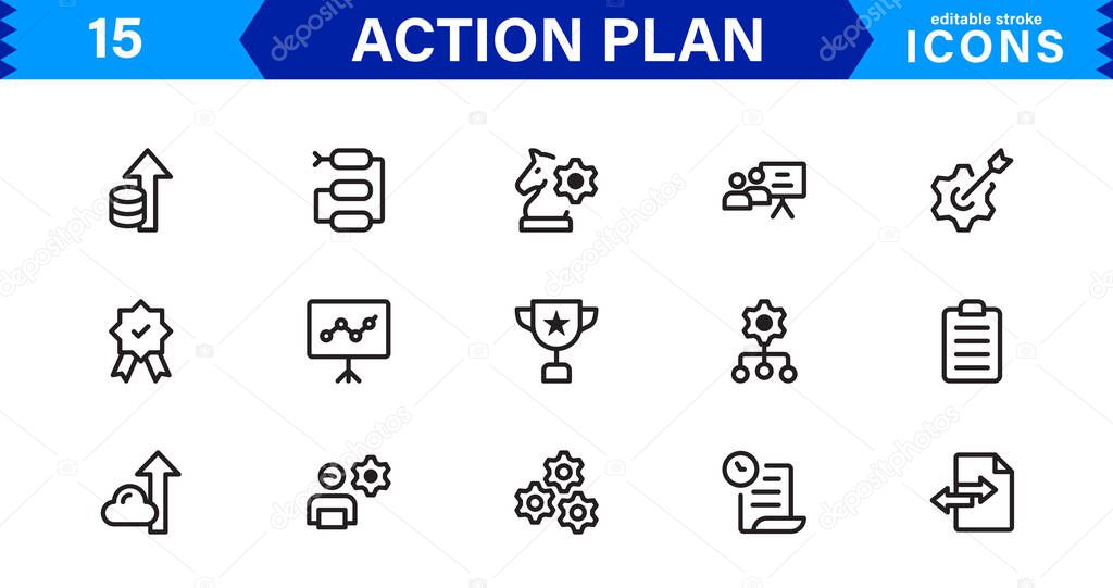 Set de iconos del plan de acción. Iconos de alta calidad para ...