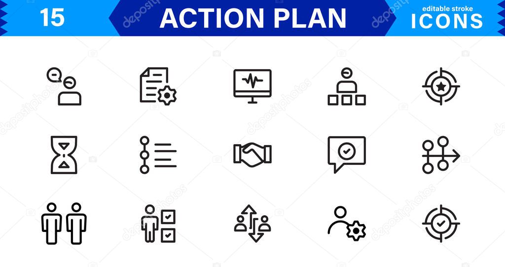 Set de iconos del plan de acción. Iconos de alta calidad para ...