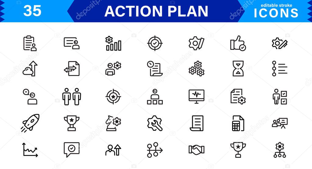 Action Plan Icon Set. High-Quality Icons for Planning, Strategy ...