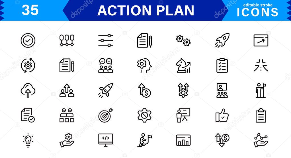 Action Plan Icon Set. High-Quality Icons for Planning, Strategy ...