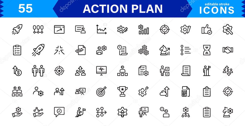 Set de iconos del plan de acción. Iconos de alta calidad para ...