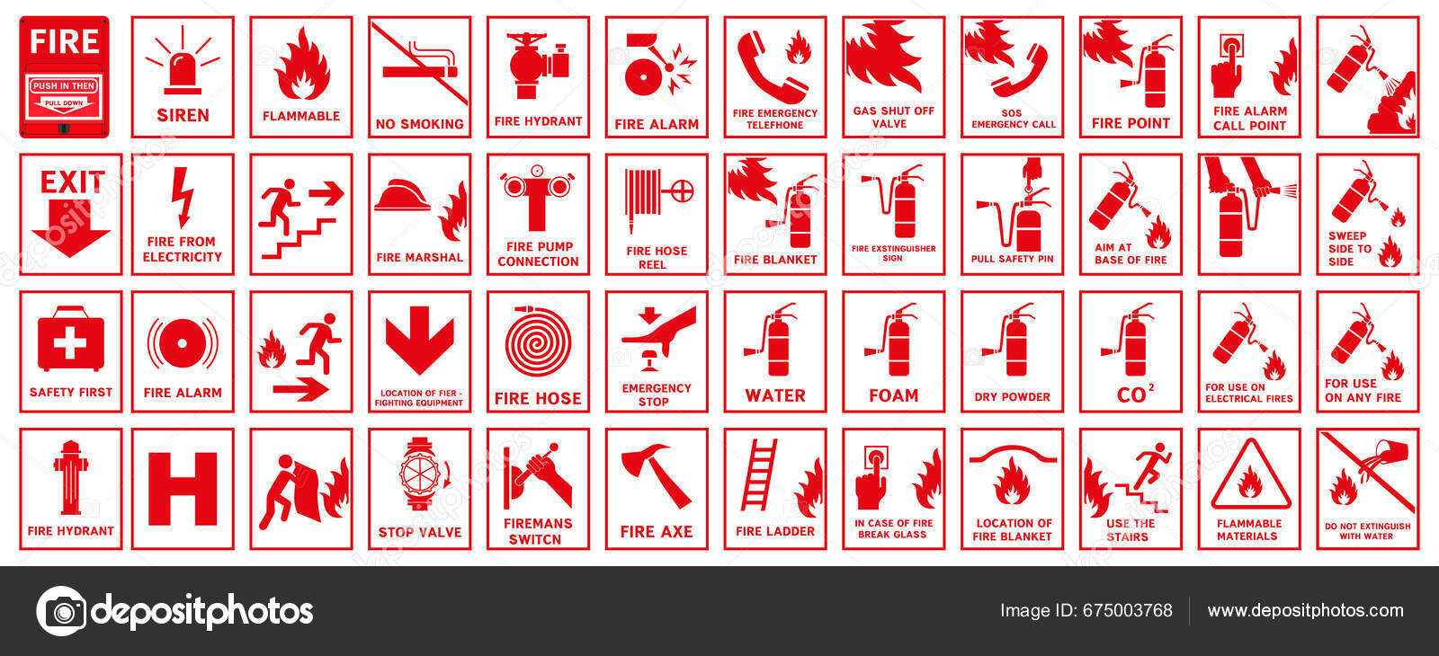 Fire Protection Signs Red Signs Used Fire Warning Stock Vector by ...