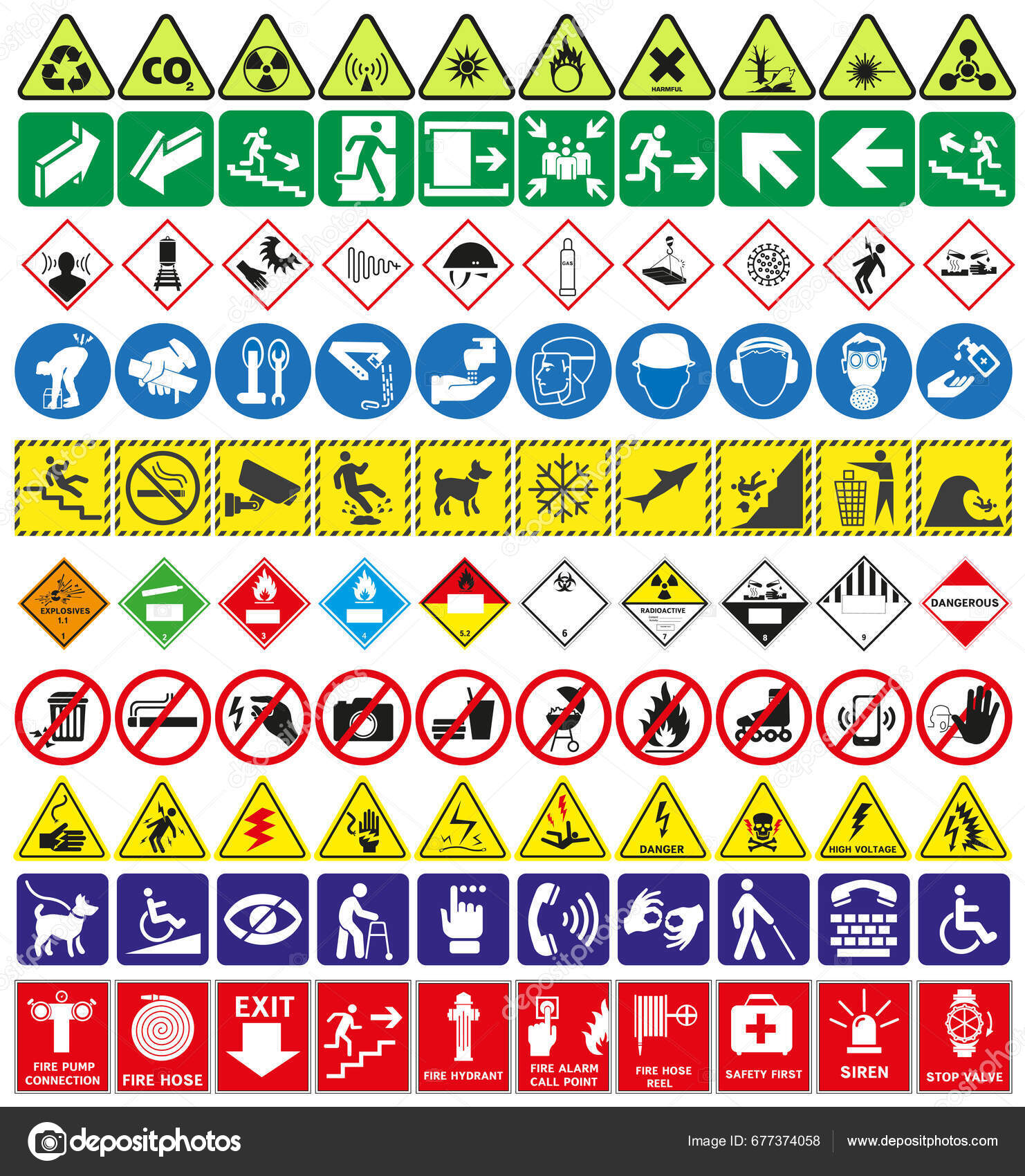 Different Signs Collected One Set Signs Industry Signs Help Protection ...