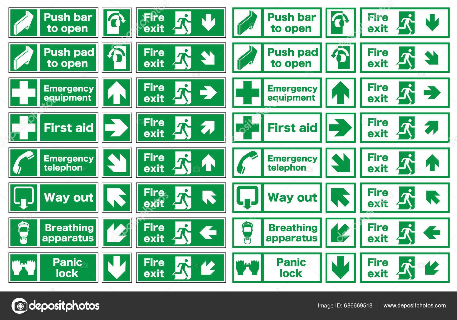 Fire Safety Signs Set Emergency Exit Fire Exit Signs Emergency Stock ... Fire Safety Signs Set Emergency Exit Fire Exit Signs Emergency Stock ...