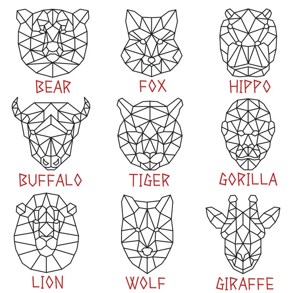Animals are drawn with a polygon. Faces of animals in a thin line ...