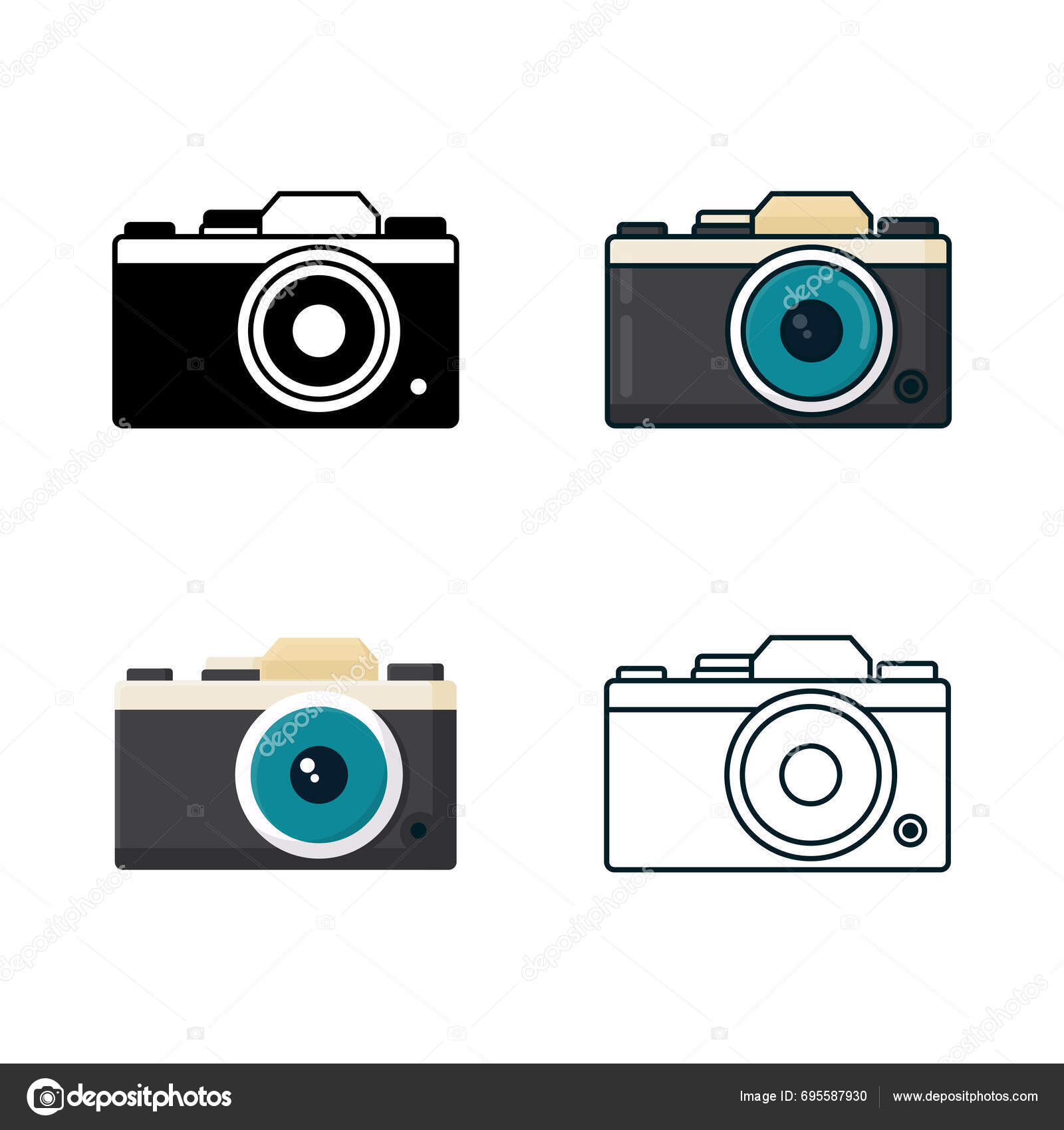 Mirrorless Camera Icon Set Flat Cartoon Simple Minimalist Design Style ...