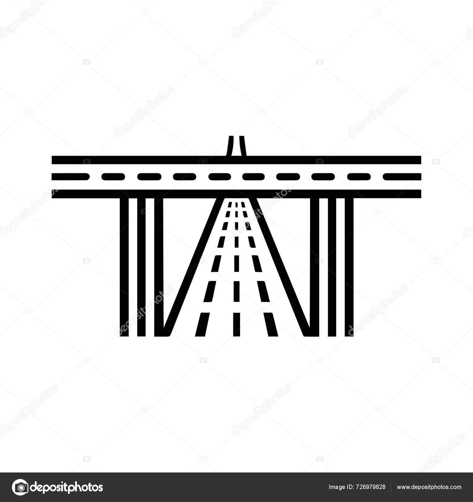 Highway Road Bridge Icon Black Line Art White Background Design Stock ...