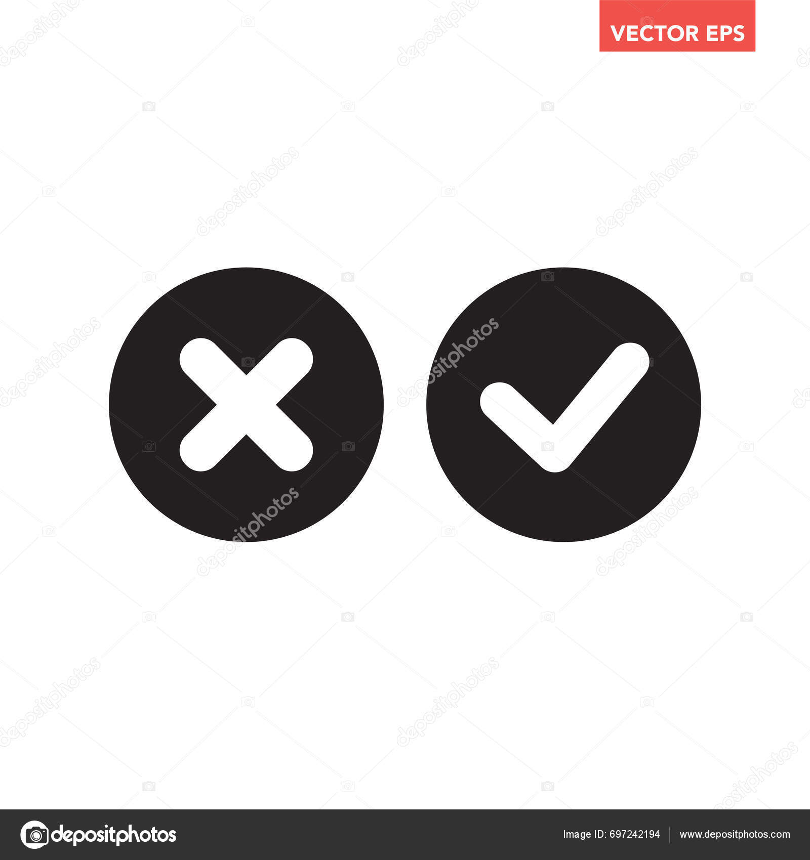 Black Shape Check Mark Cross Mark Icons Shadow Simple Control Stock Vector by ©aiconsmith.studio ...