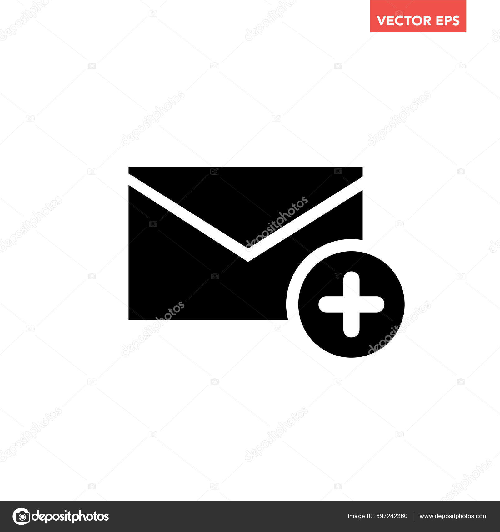 Black Single Add New Mail Glyph Icon Simple Mail Add Stock Vector by ...