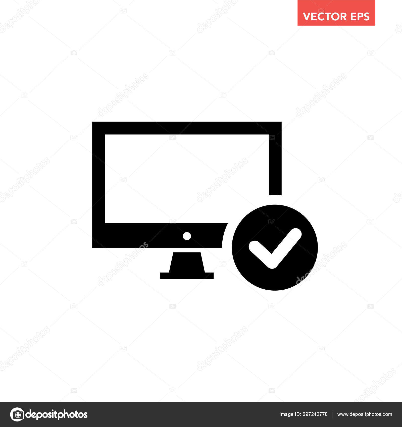 Black Single Digital Computer Approved Checkmark Icon Simple Tech Flat ...