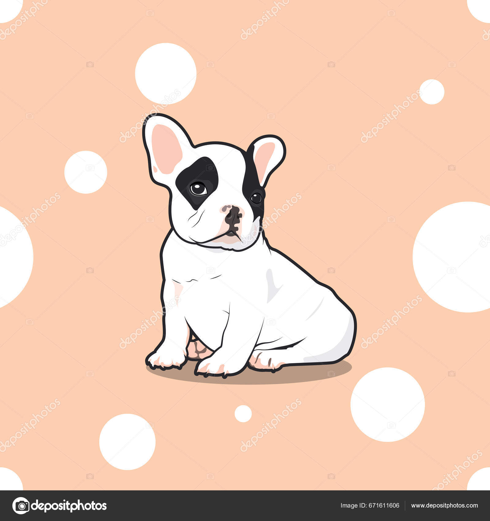 Cute Little Frenchie Sitting White Dot Pink Seamless Pattern Background ...