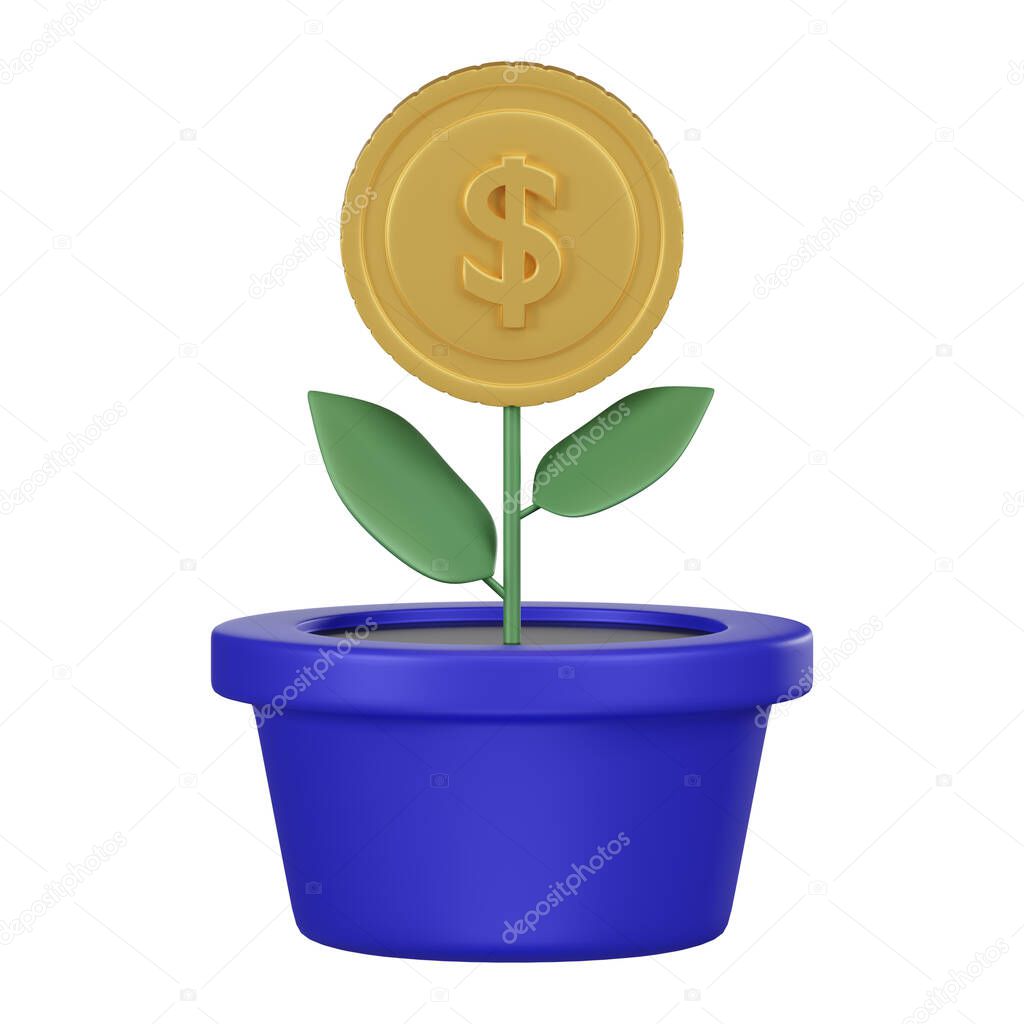 Este icono 3D representa una planta de dinero conceptual en un bote ...