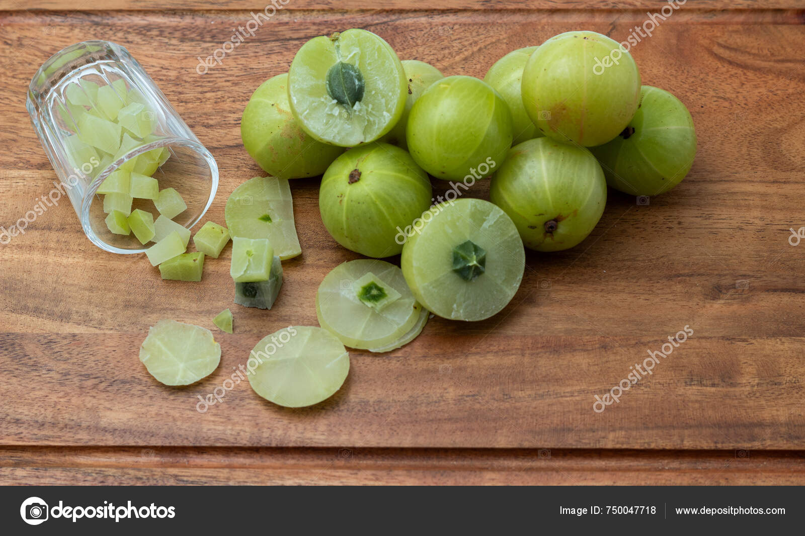 Top Angle Shot Glass Amla Juice Chopped Amla Whole Amla — Stock Photo ...