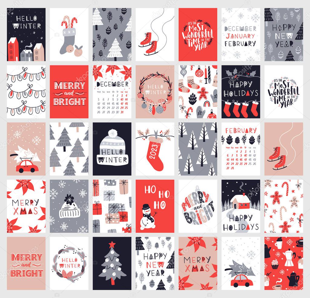 Colección vectorial de plantillas de póster de Navidad. Nuevo año 2023 ...