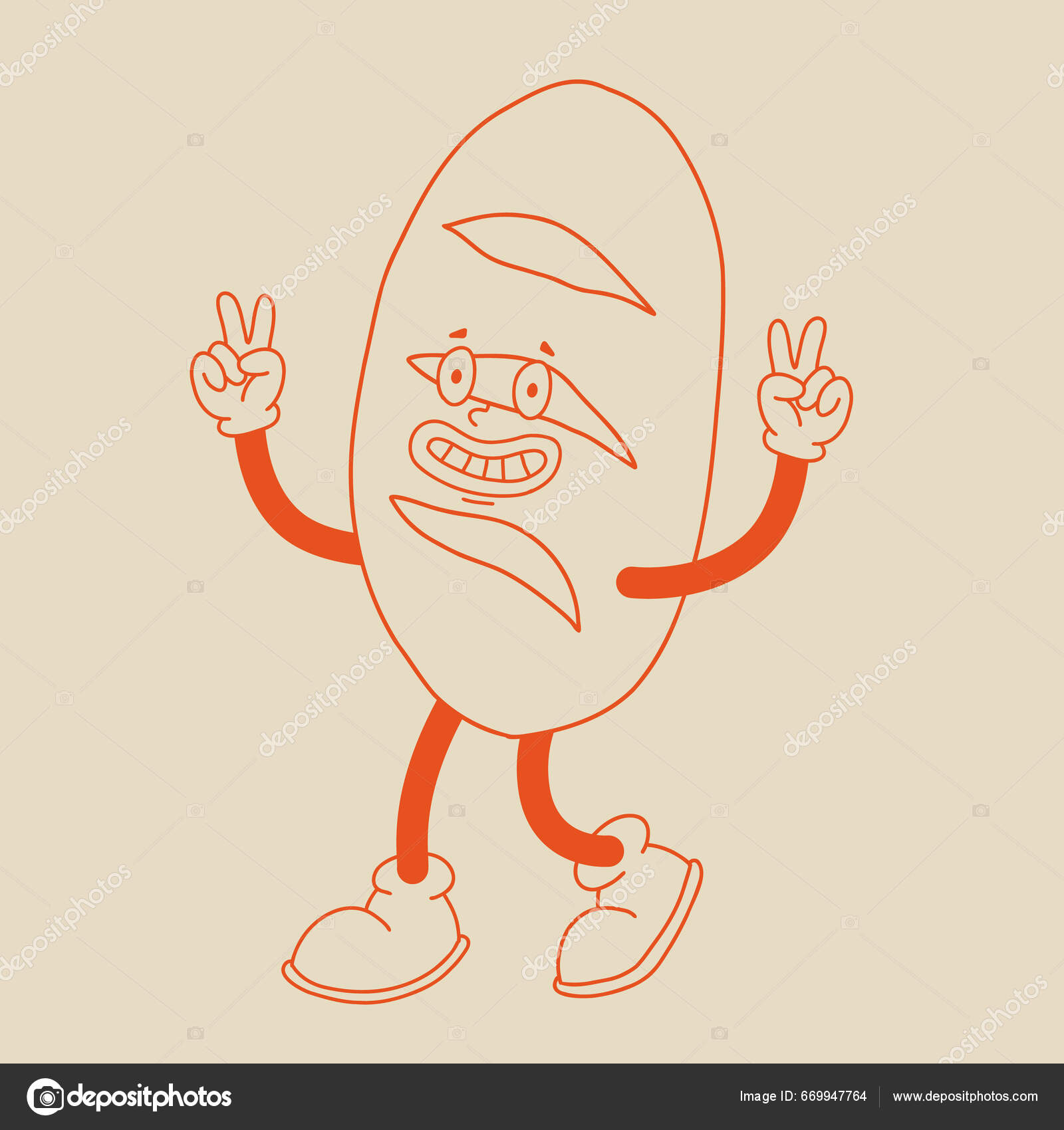 Vector Cartoon Retro Mascot Bread Vintage Style 30S 40S 50S Stock ...