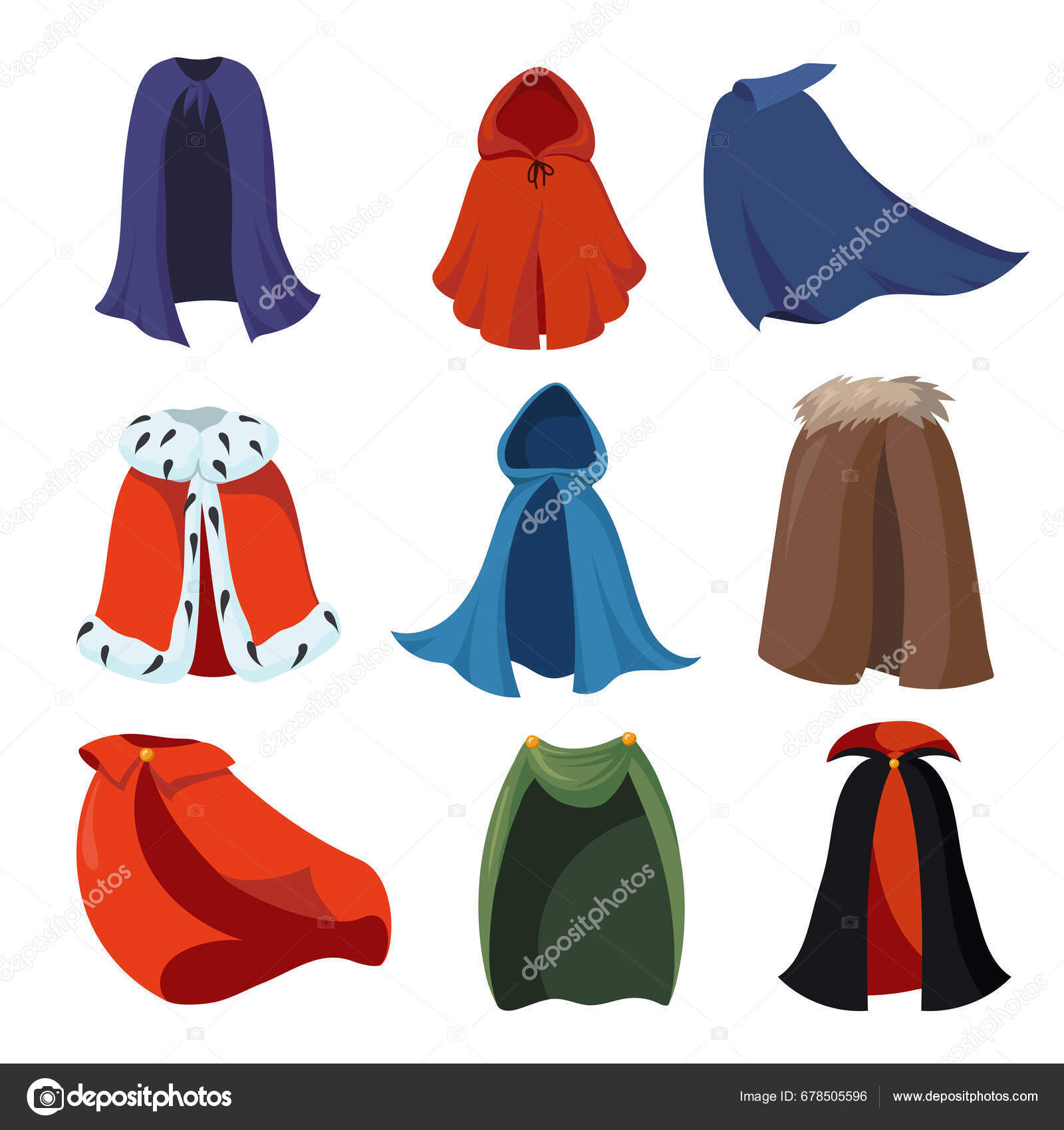 Cartoon Capes Set Cartoon Cloaks Mantles King Vampire Death Magic Stock ...