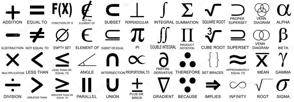 Conjunto de vectores de símbolos matemáticos y notaciones matemáticas ...