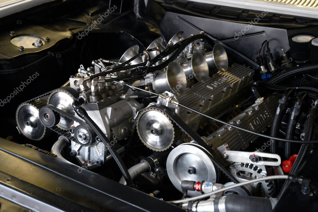 Scarperia, 3 April 2022: Engine detail of Ford Capri 3100 in the box ...