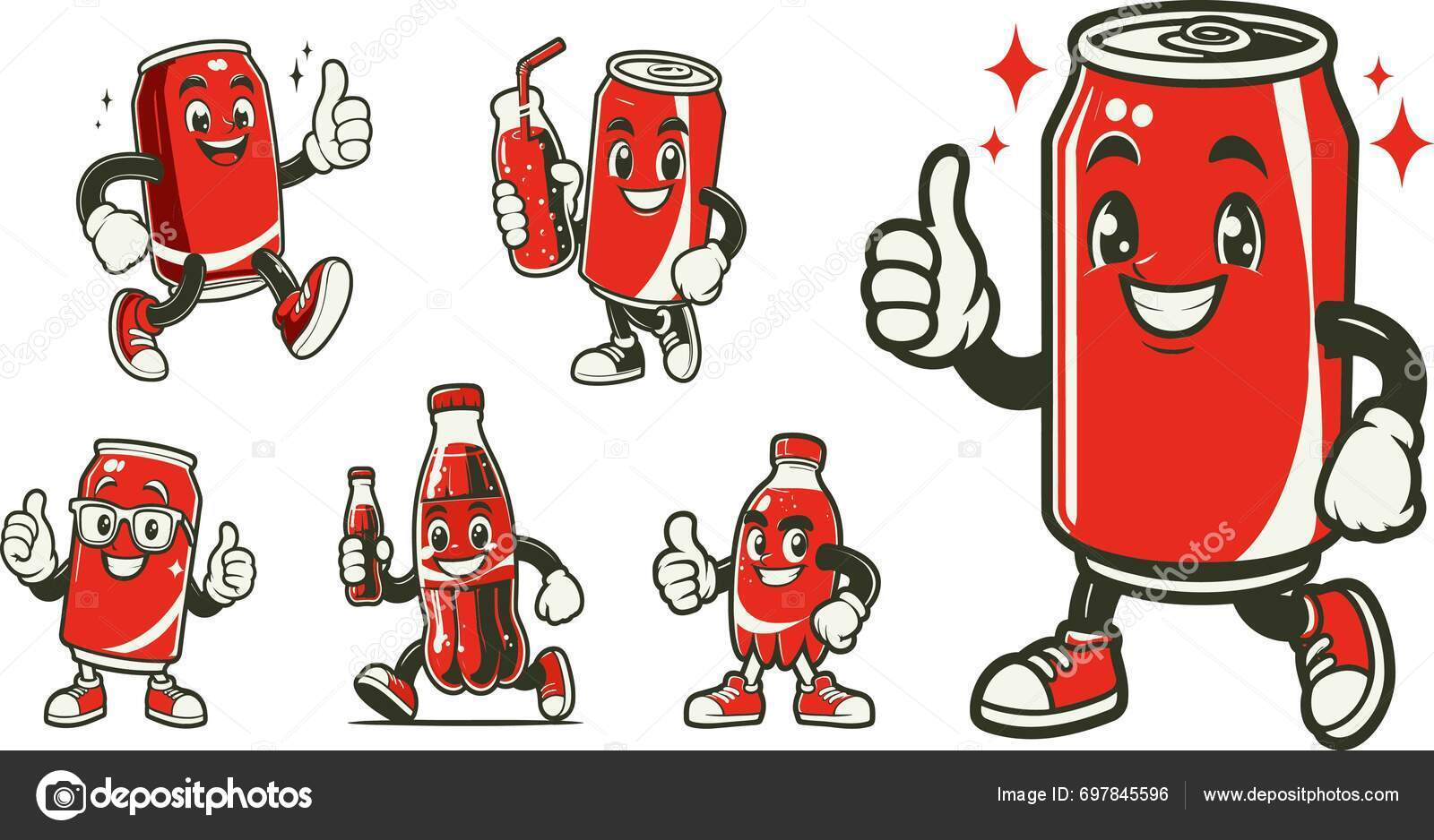 Cola Retro Character Collection Set Soda Drink Groovy Cartoon Style ...