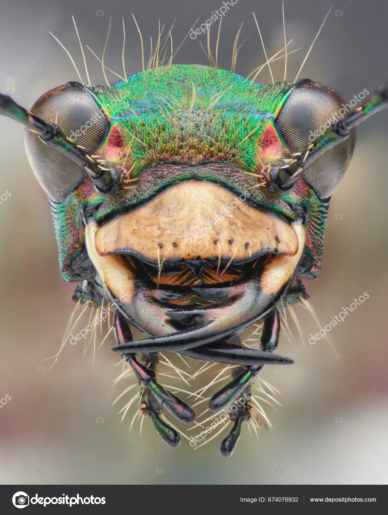 Portrait Green Tiger Beetle Pale Brown Labrum Large Brown Eyes — Stock ...