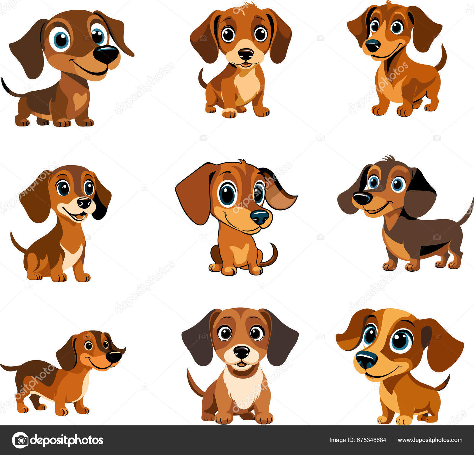 Conjunto Lindos Perros Dibujos Animados Vector de stock por ©jiyaodian@gmail.com 675348684