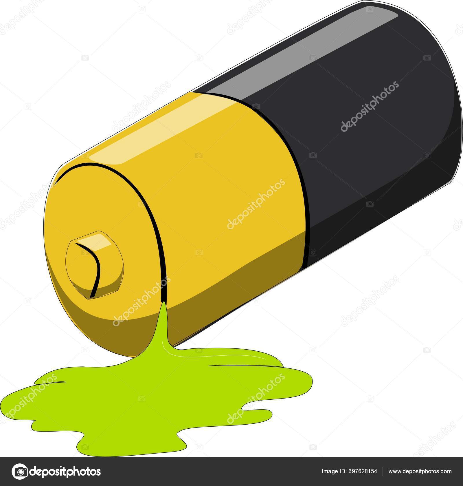 Illustration Dead Leaked Battery Spilled Green Liquid White Background ...
