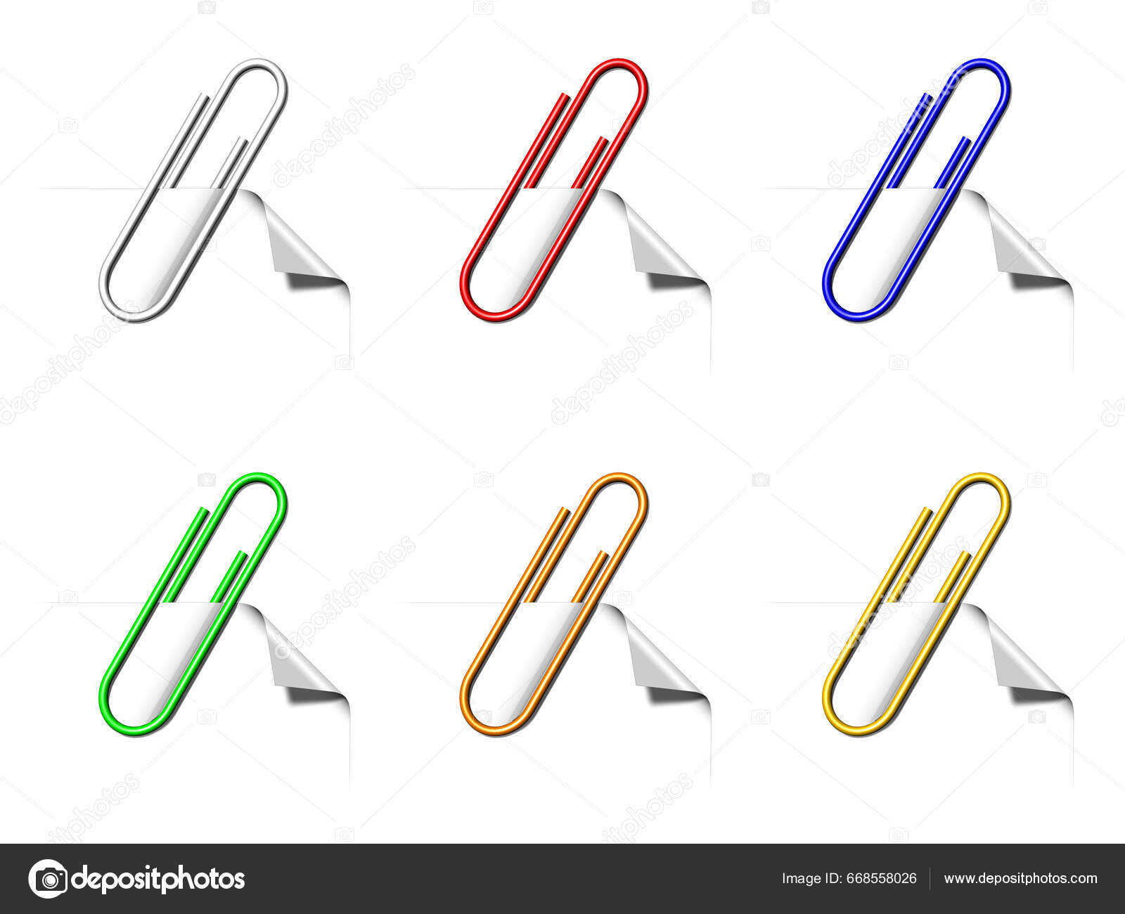 Illustration Set Paper Clips Various Colors White Paper Background ...