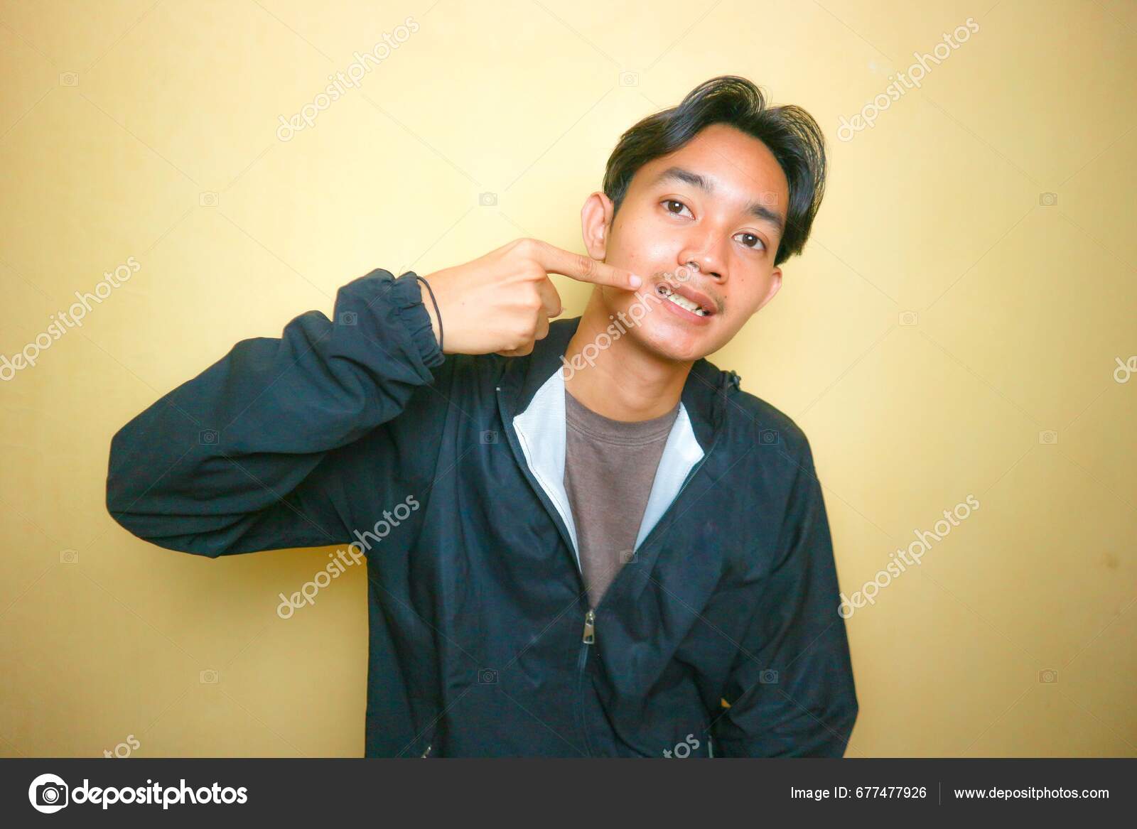 Handsome Asian Indonesian Man Posing Lots Expressions Yellow Background ...