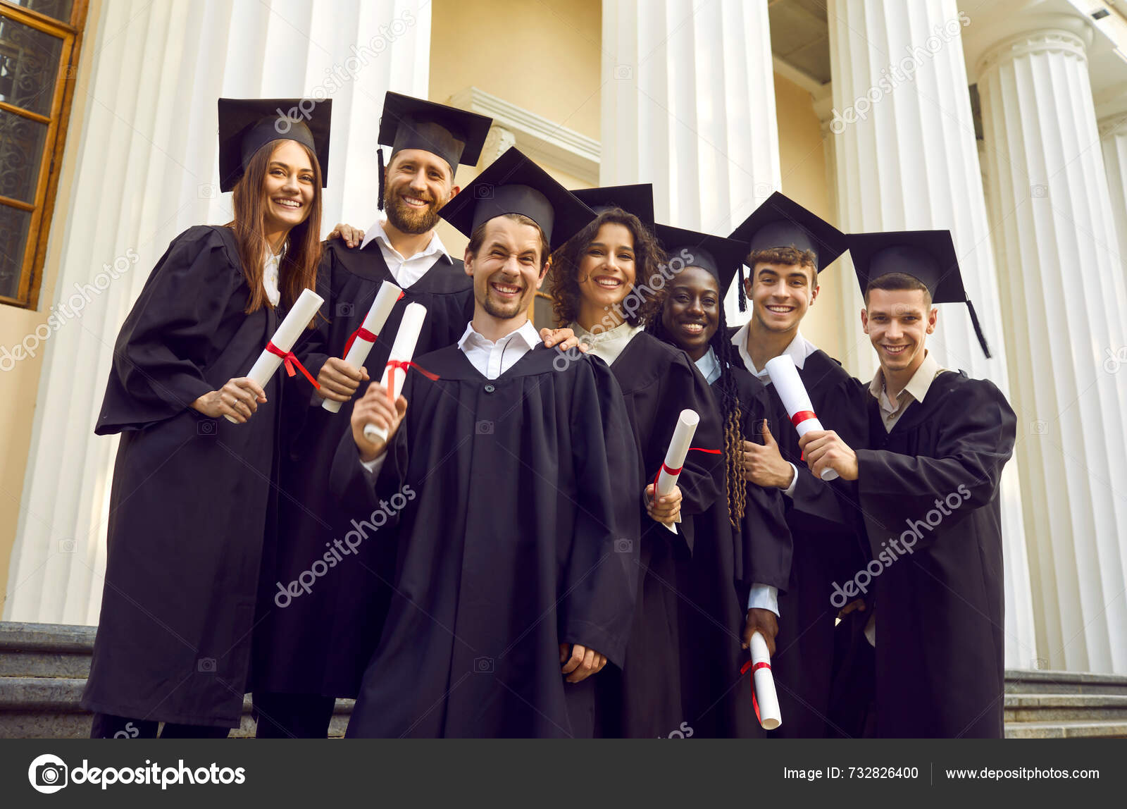 Portrait Smiling Happy Diverse Multiracial International Graduates ...
