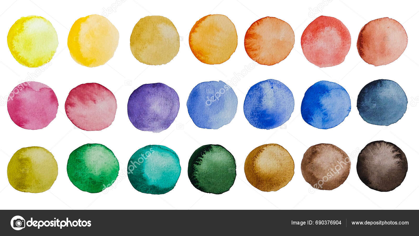 Vector Watercolor Palette Different Colors Rainbow Circle Texture ...