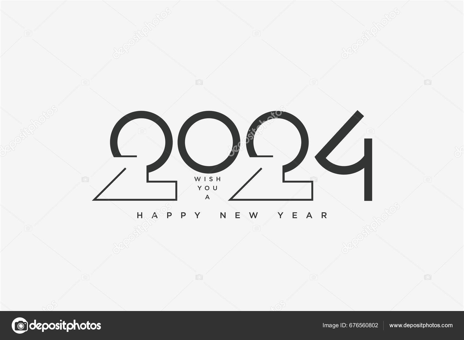 2024年新年 简单独特的数字 2024年新年庆祝图库矢量图作者：© SafaArt 676560802