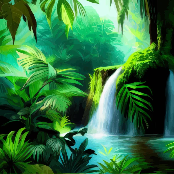 Beautiful Waterfall Deep Rainforest Heaven Jungle Wildlife Waterfall Landscape Vector Stock ...