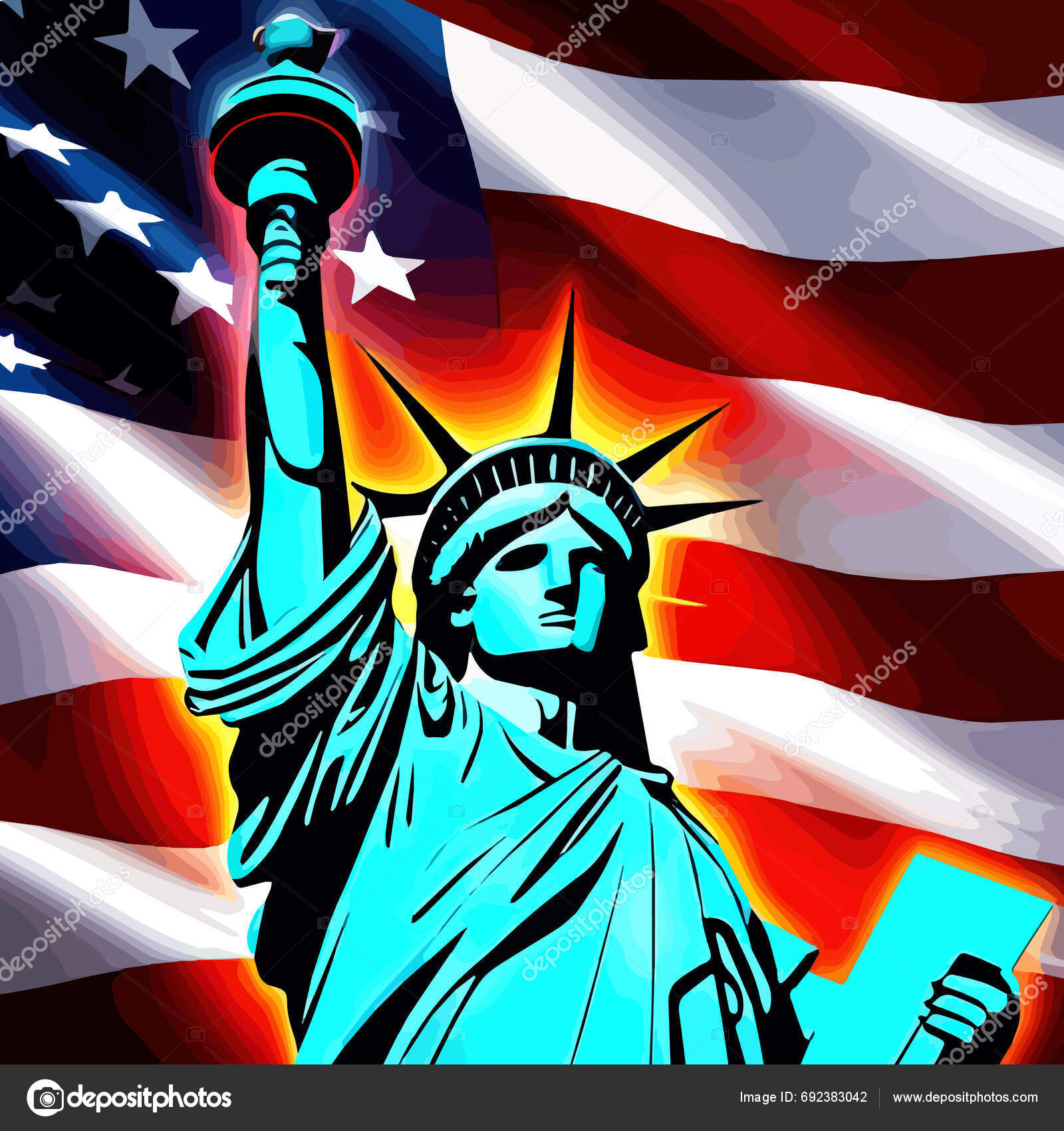 Statue Liberty Flag Background Vector Illustration Close Stock Vector ...