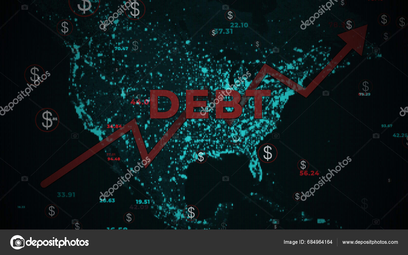 Rising Debt Graphic Animation North America Map Excessive National Debt ...
