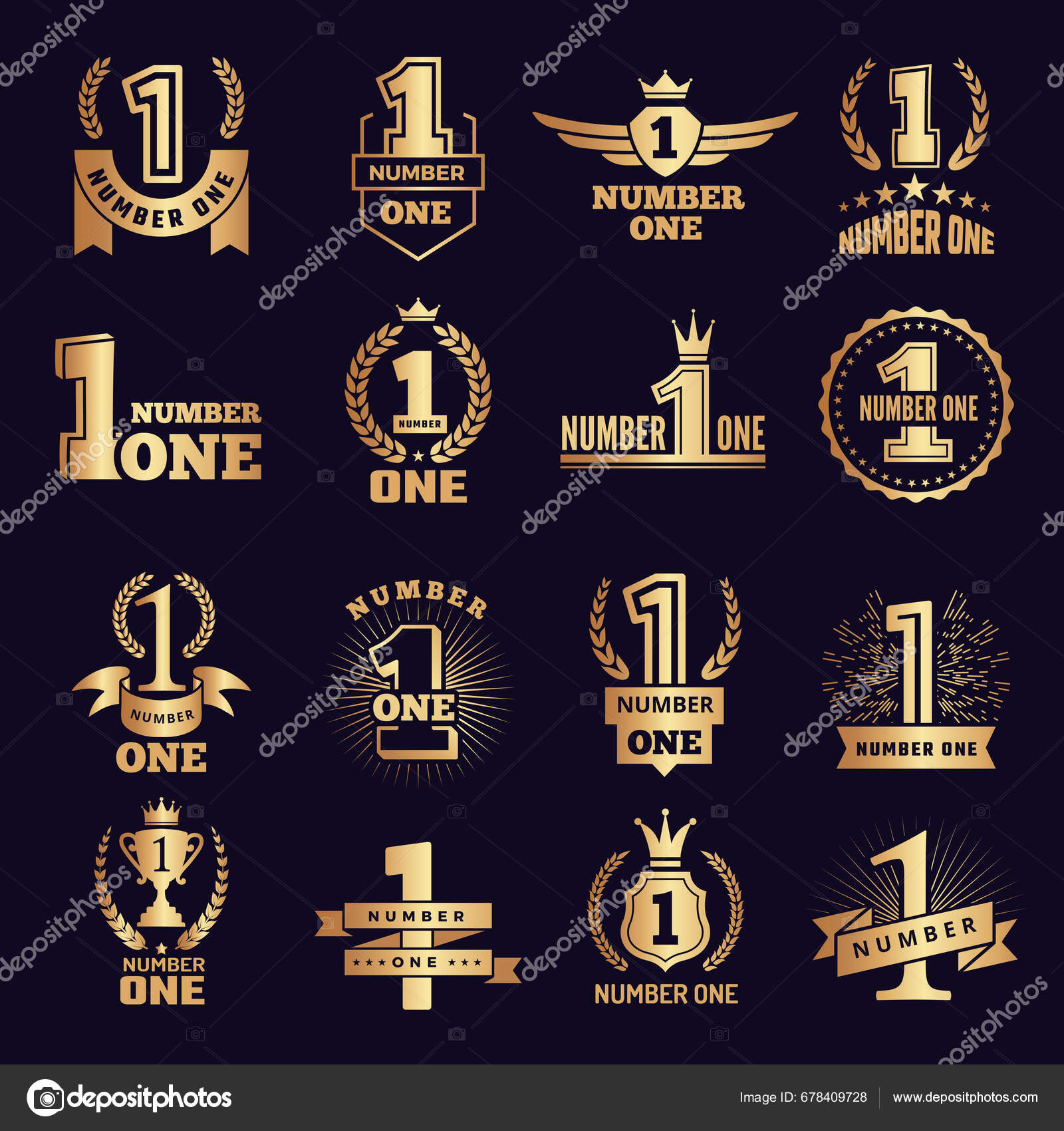 Number One Banners Victory Business Achievement Award Symbols Vector ...