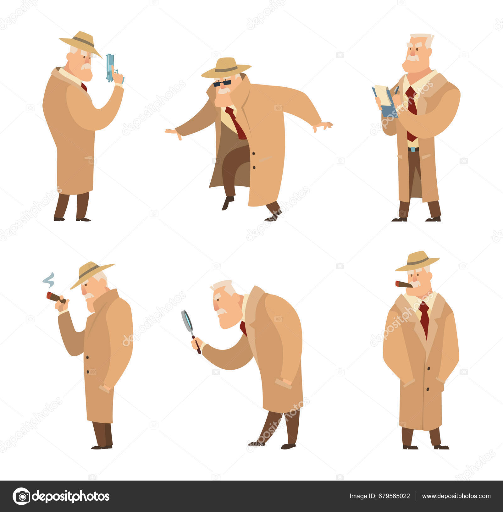 Policeman Detective Search Criminal Vector Set Funny Characters ...