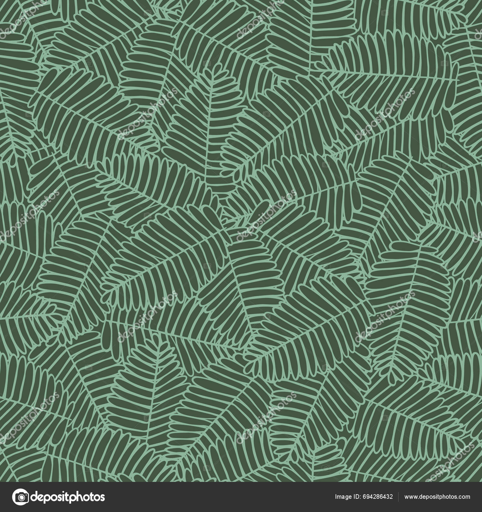 Vector Green Monochrome Touch Shameplant Overlapping Leaves Seamless Pattern Perfect Stock ...
