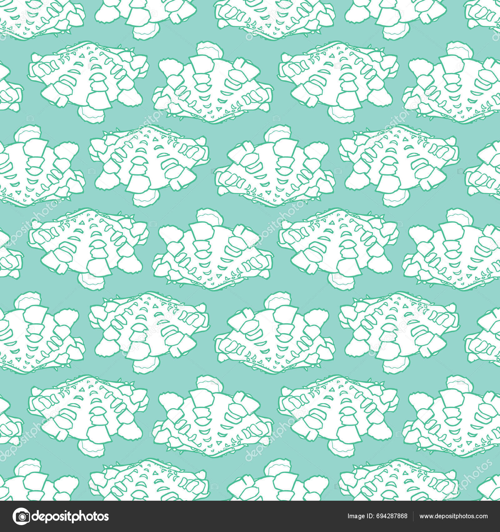 Vector Aqua Monochrome Rows Giant Clam Seashells Repeat Pattern ...