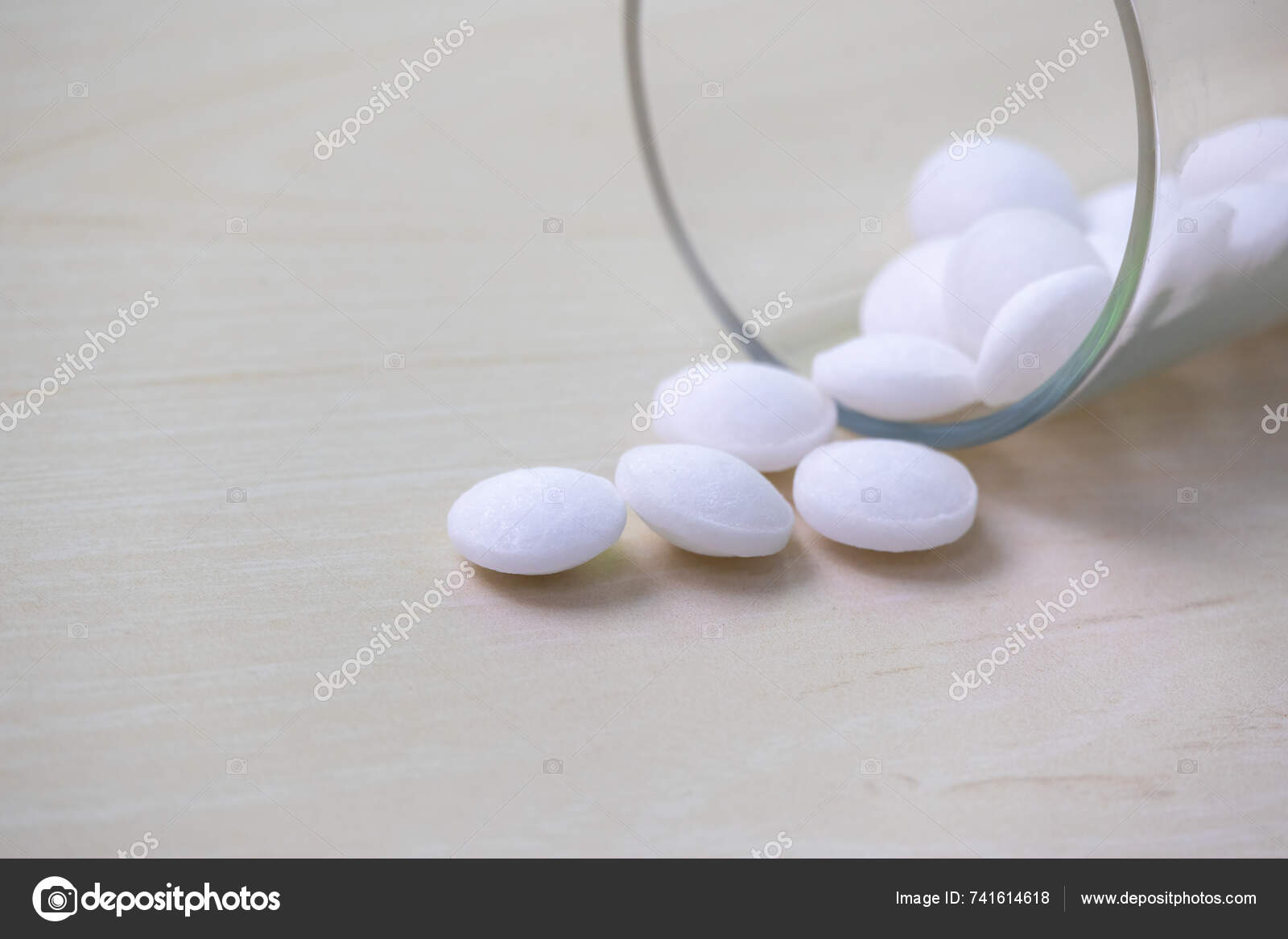 Many White Naphthalene Mothballs Spilled Glass Light Wooden Surface ...