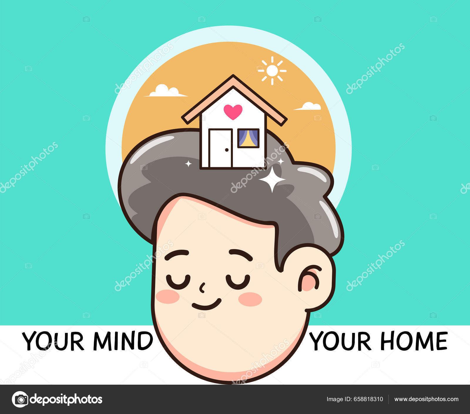 House Top Male Head Isolated Vector Illustration Stock Vector by ...