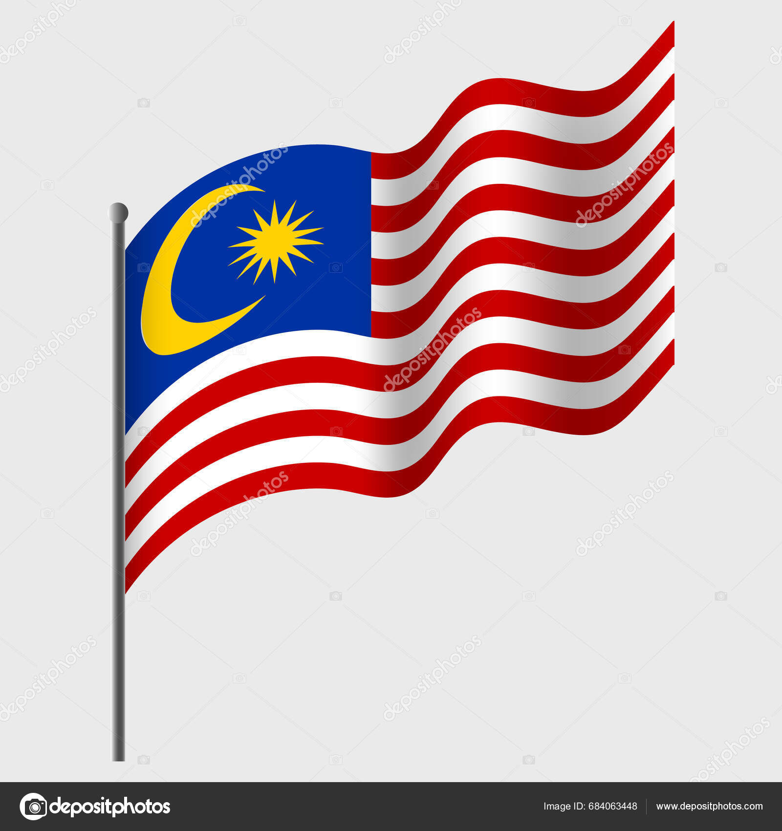 Waved Malaysia Flag Malaysian Flag Flagpole Vector Emblem Malaysia