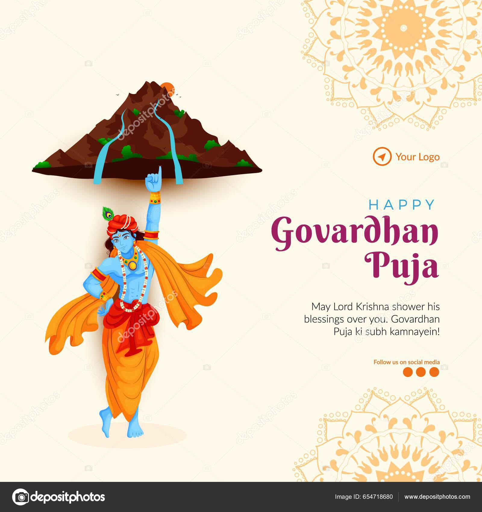 Indian Religious Festival Happy Govardhan Puja Banner Design Template ...