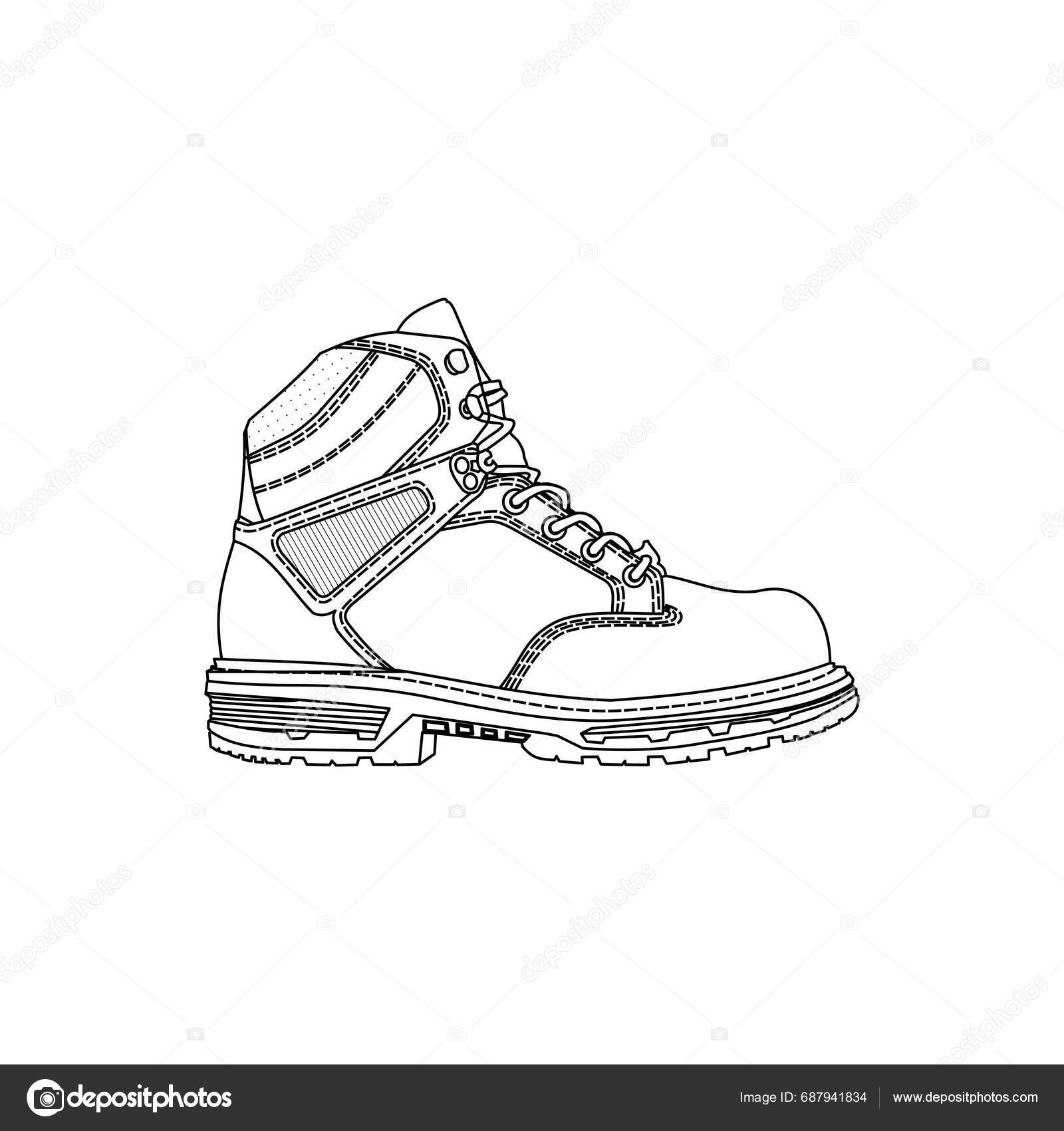 Men's Work Boot Outline Vector Doodle Shoes Illustration Isolated ...