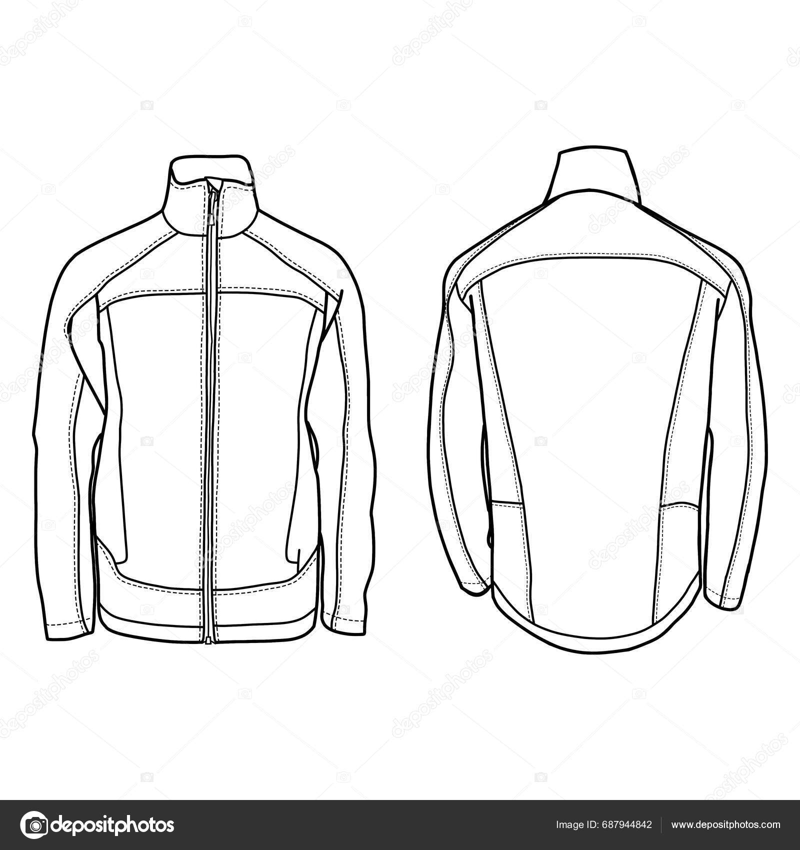 Technical Sketch Drawing Jacket Vector Template Model Front Back View ...