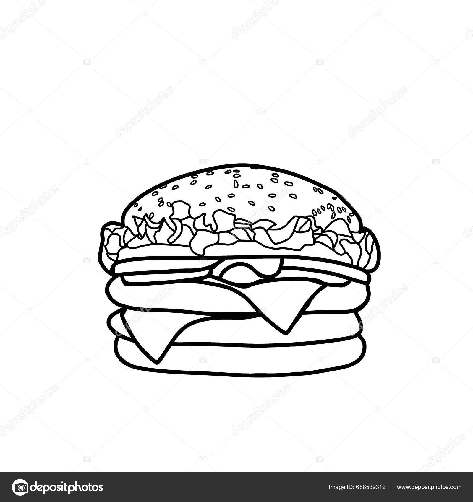 Line Drawing Burger Cheese Fast Food Front View Illustration Vector ...