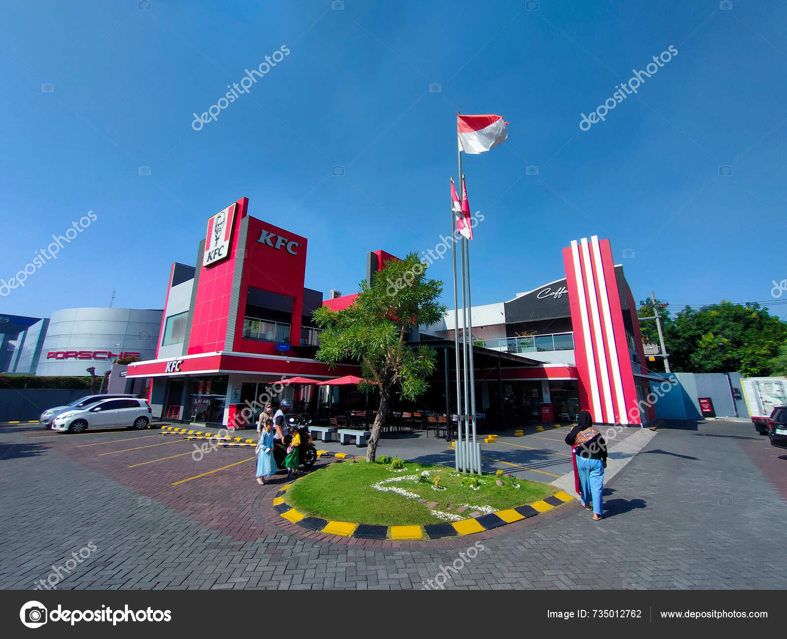Surabaya Indonesia July 2024 Red White Flag Flies Proudly Front — Stock ...