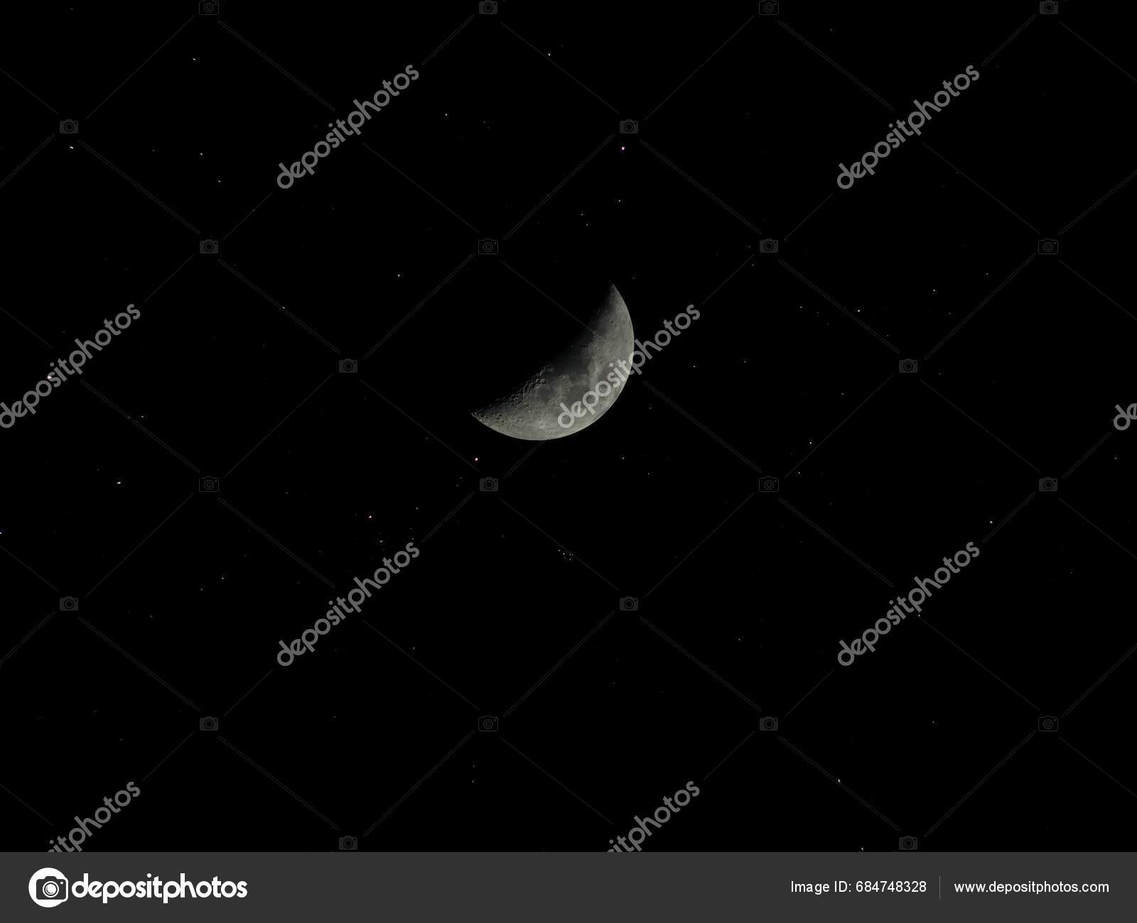 Close Crescent Moon Shows Details Lunar Surface Night Starry Sky Stock ...
